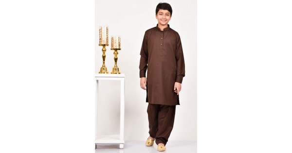 Dark Brown Pakistani Boy's Kurta Shalwar Set