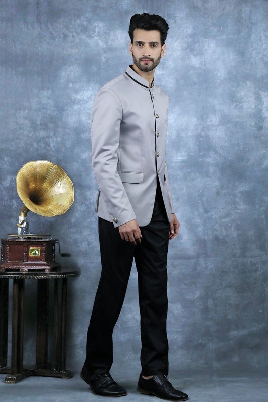 Steel Grey Indian Mens Formal Prince Coat